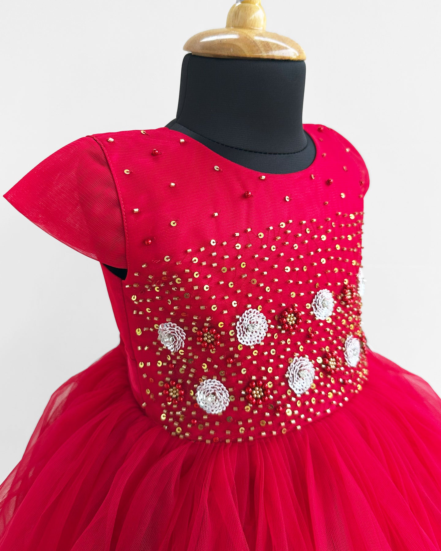 "Ruby Red Sequence Embroidery Party Frock - Baby Girls Birthday Dress ...