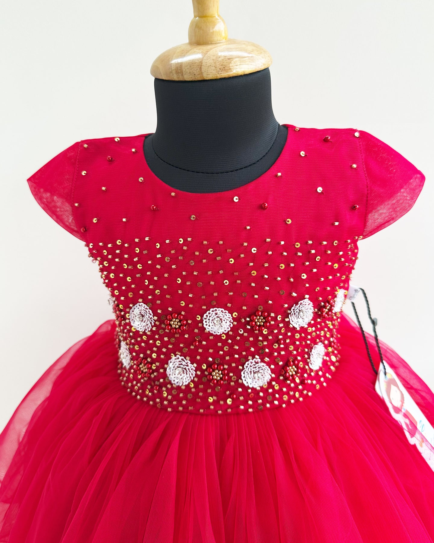 "Ruby Red Sequence Embroidery Party Frock - Baby Girls Birthday Dress ...