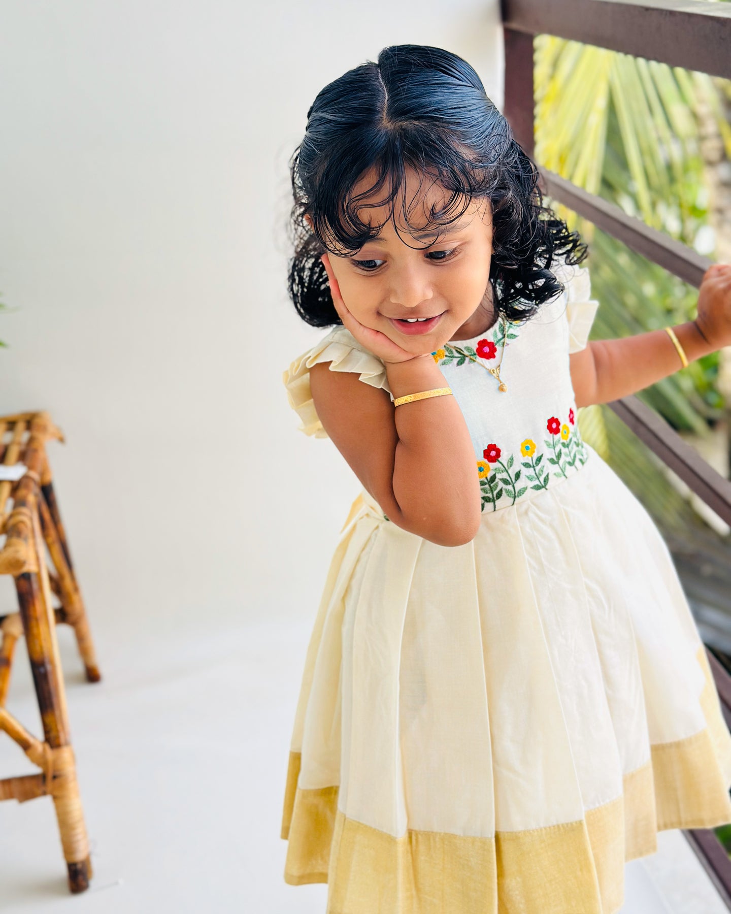 Onam Special Kerala Kasavu Soft Hand Embroidery Frock – Stanwells Kids