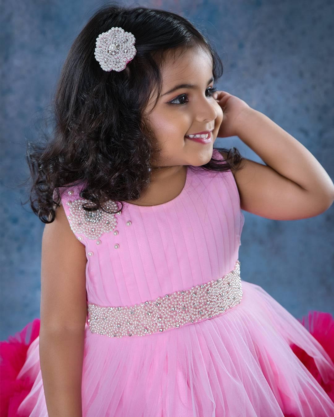 Baby Pink & Rany Pink combo Handwork Ruffles Frock – Stanwells Kids